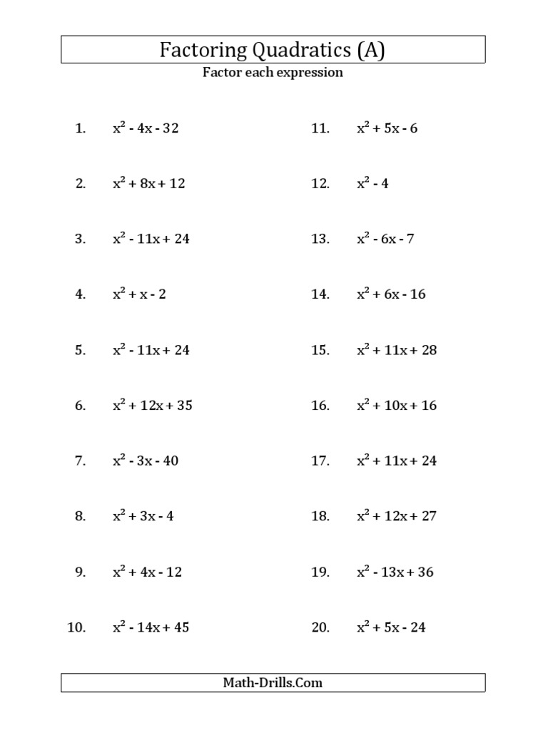 Quadratic Factoring Practice Worksheet | PDF | Teaching Methods & Materials