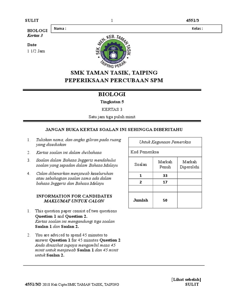 p3 SPM Trial 2018 | PDF