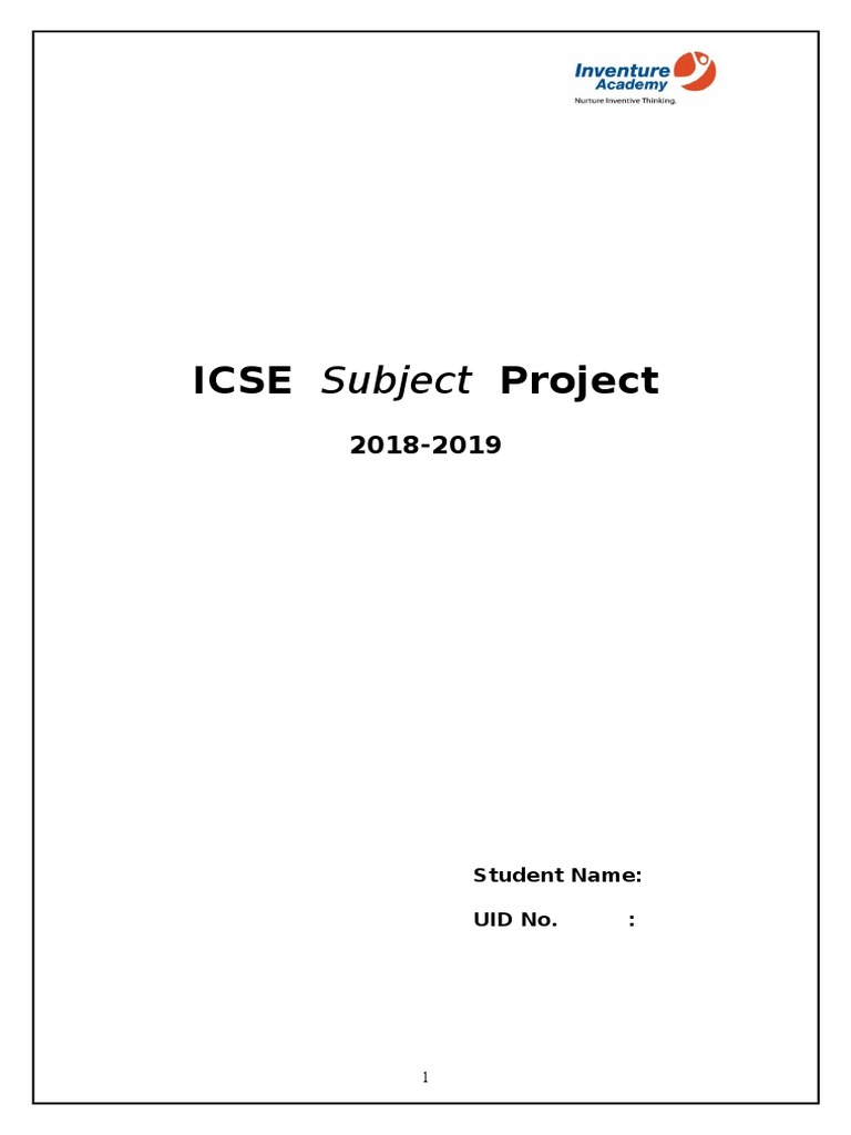ICSE Project Cover Page Format | PDF