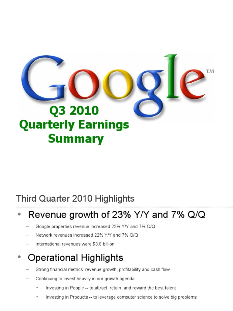 Google Earnings Slides (Q3, 2010) | Employee Stock Option | Net Income