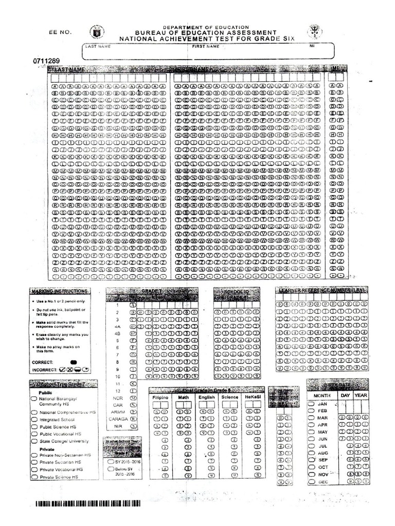 Answer Sheet (Nat 7) | PDF