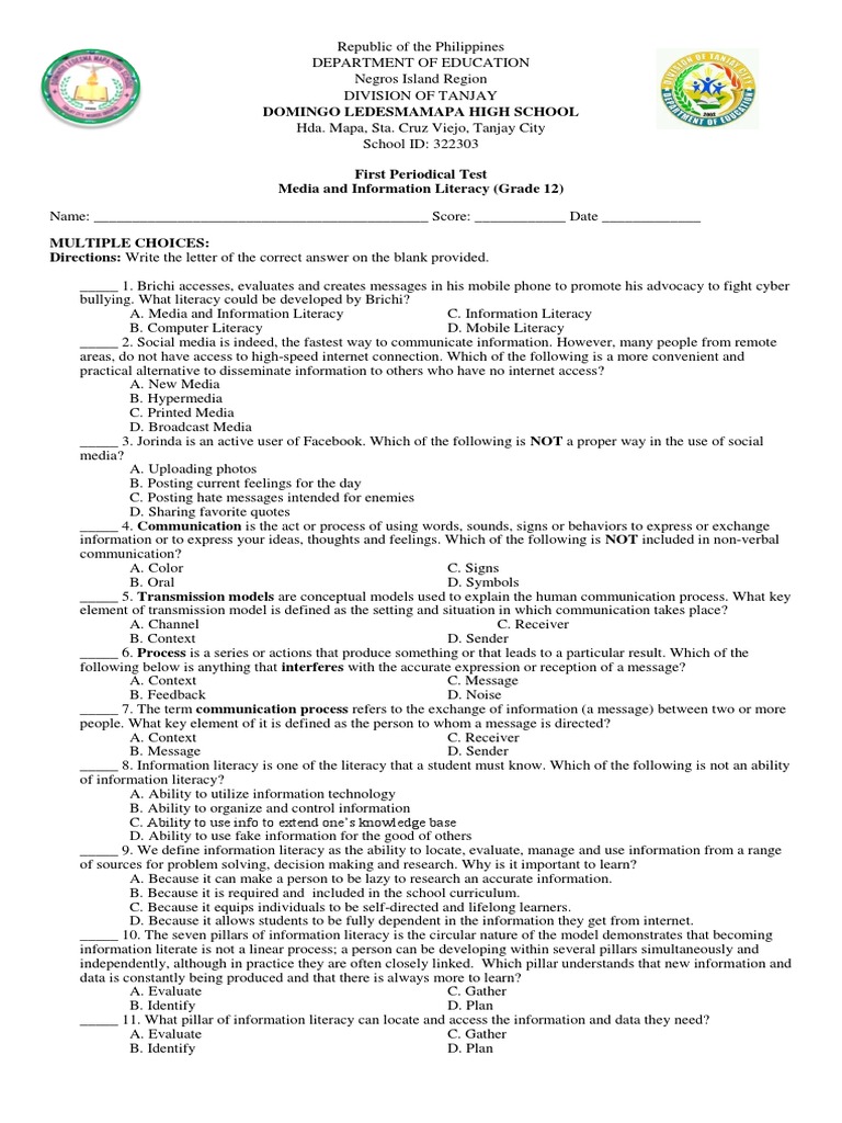 Test Paper (Media and Information Literacy) | PDF | Mass Media ...