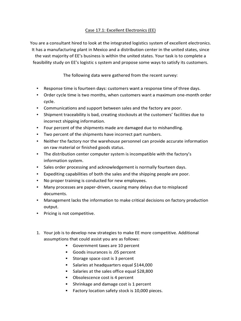 Excellent Electronics Case Study | PDF | Logistics | Warehouse