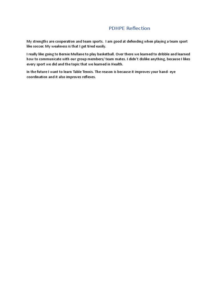 Young Athlete's Sports Reflection | PDF | Career & Growth | Sports ...