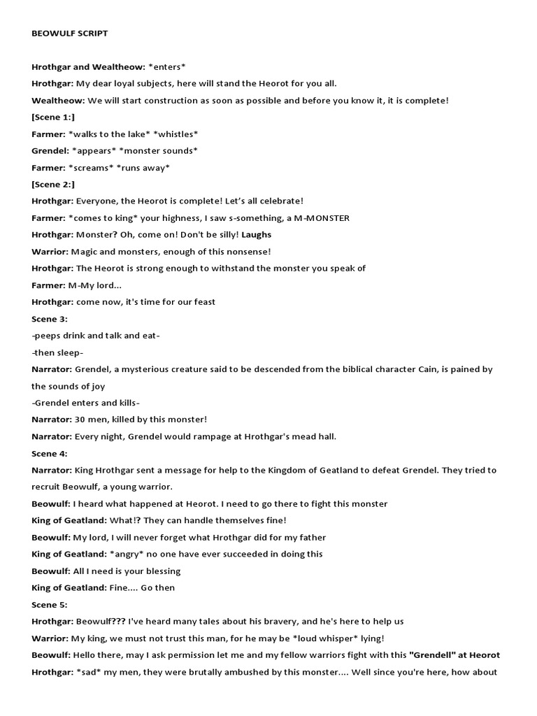 Beowulf Script | PDF | Beowulf | Geats