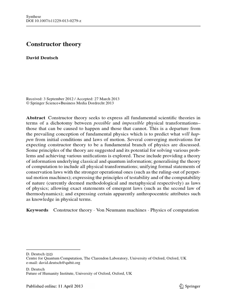 David Deutsch - Constructor Theory | PDF | Falsifiability | Catalysis