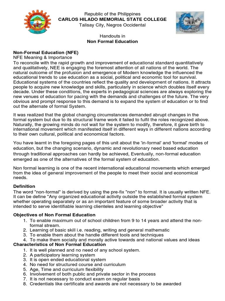 Non Formal Education Handouts | PDF | Literacy | Psychology