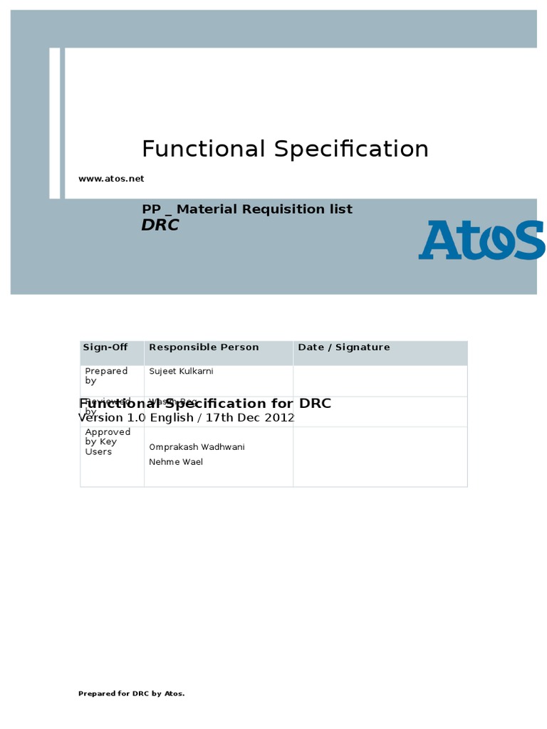 Functional Specification for Enhancement of Material Requisition List Screen in SAP PP Module ...