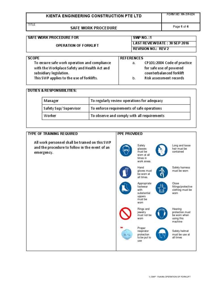 01 SWP | PDF | Forklift | Personal Protective Equipment
