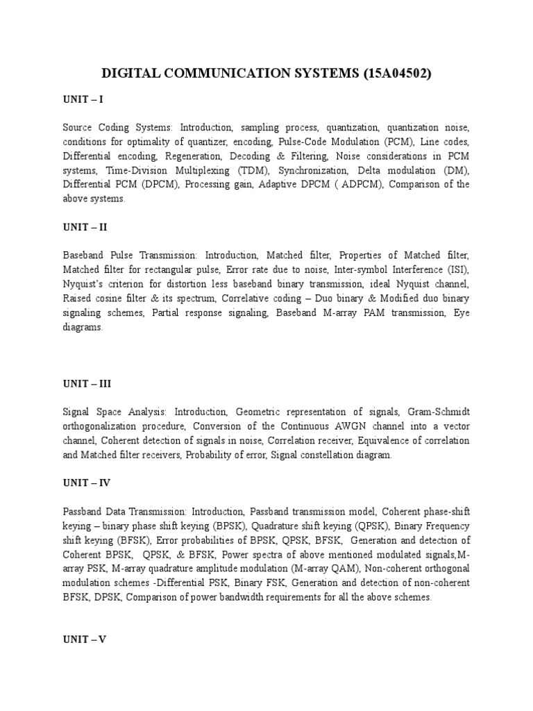 DIGITAL COMMUNICATION SYSTEMS Syllabus | PDF | Modulation | Signal ...