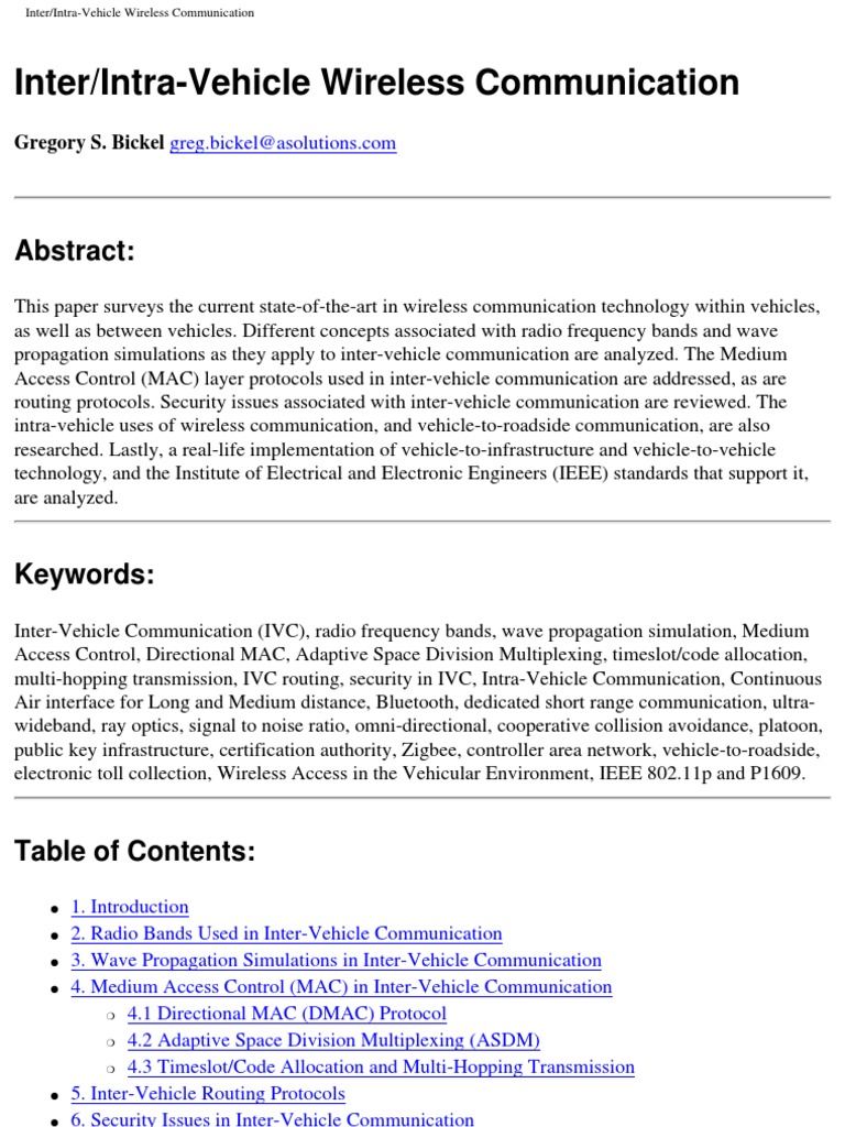 Inter Intra Vehicle Wireless Communication | PDF | Ultra Wideband ...