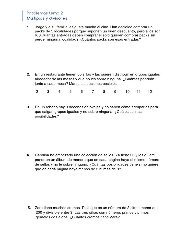 Problemas Tema 2 | PDF | Número primo | Ocio
