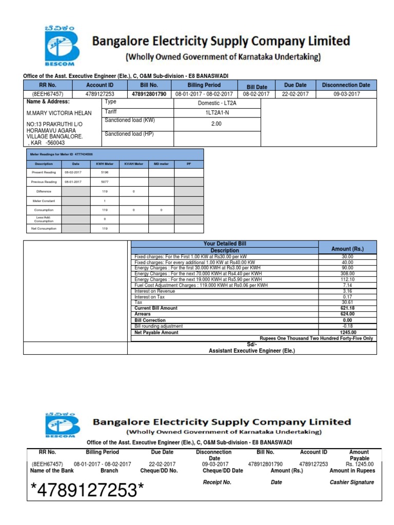 Meter Readings For Meter ID 4777434506: Present Reading 08-02-2017 5196 ...