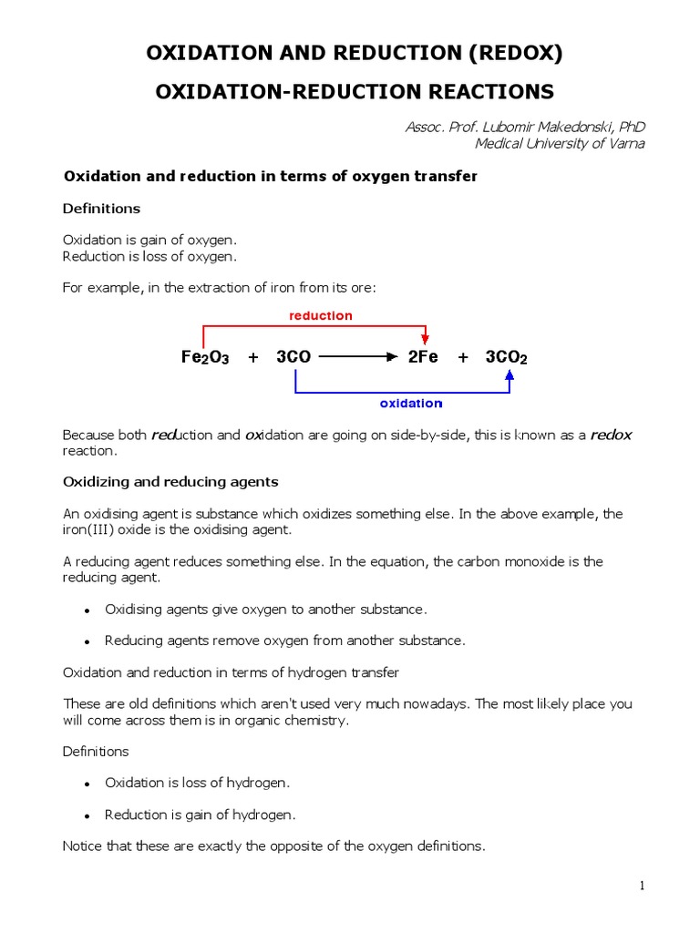 Oxidation and Reduction | PDF | Redox | Ion