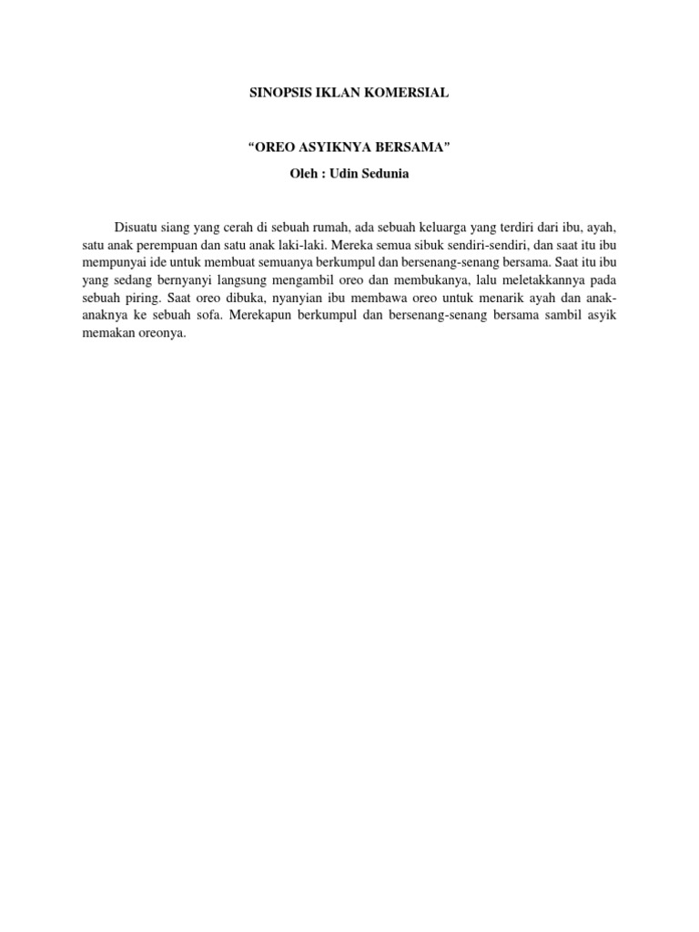 Contoh Sinopsis Iklan Komersial | PDF