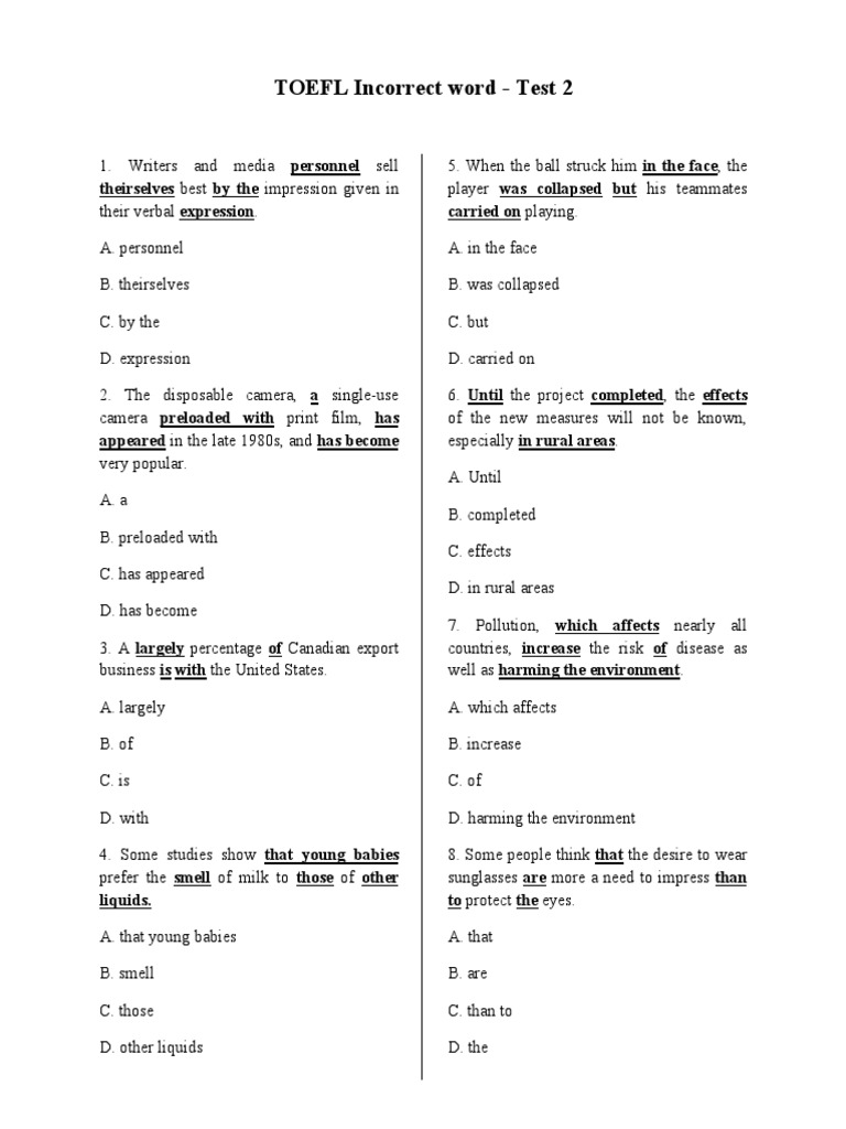 TOEFL Incorrect Word Test 3 | PDF | Printer (Computing) | Nature