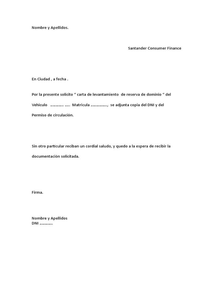Modelo Carta Reserva Dominio | PDF Modelo Carta Reserva Dominio | PDF