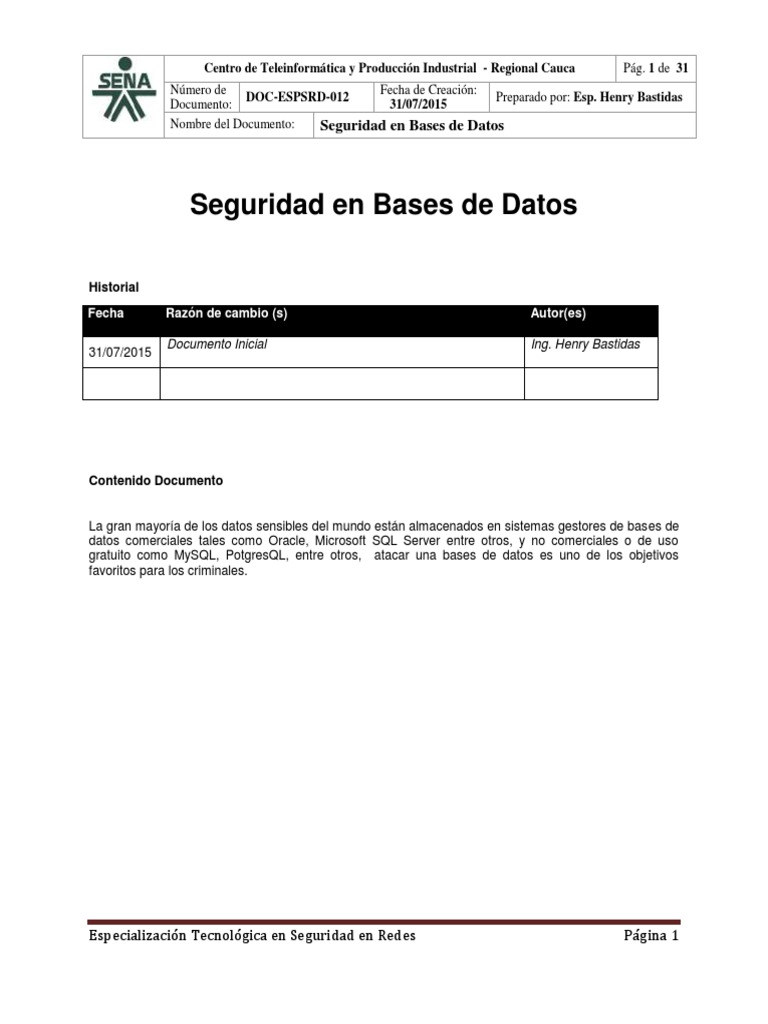 Seguridad en Bases de Datos | PDF | Bases de datos | Objeto (informática)