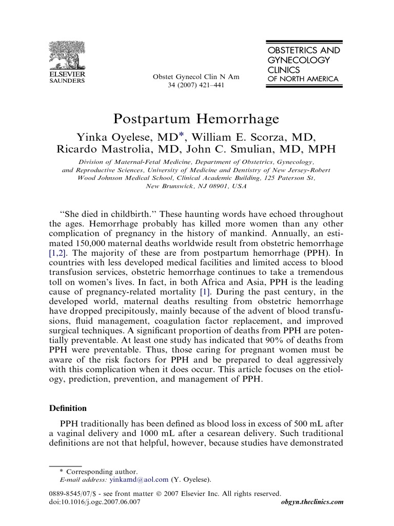 Postpartum Hemorrhage Risks and Prevention | PDF | Childbirth | Uterus