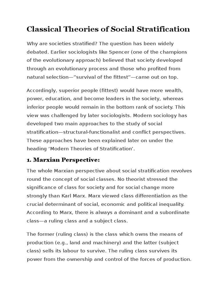 Classical Theories of Social Stratification | Download Free PDF ...
