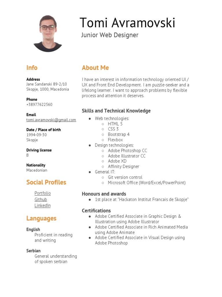 CV Tomi Avramovski | PDF | Adobe Systems | Web Design