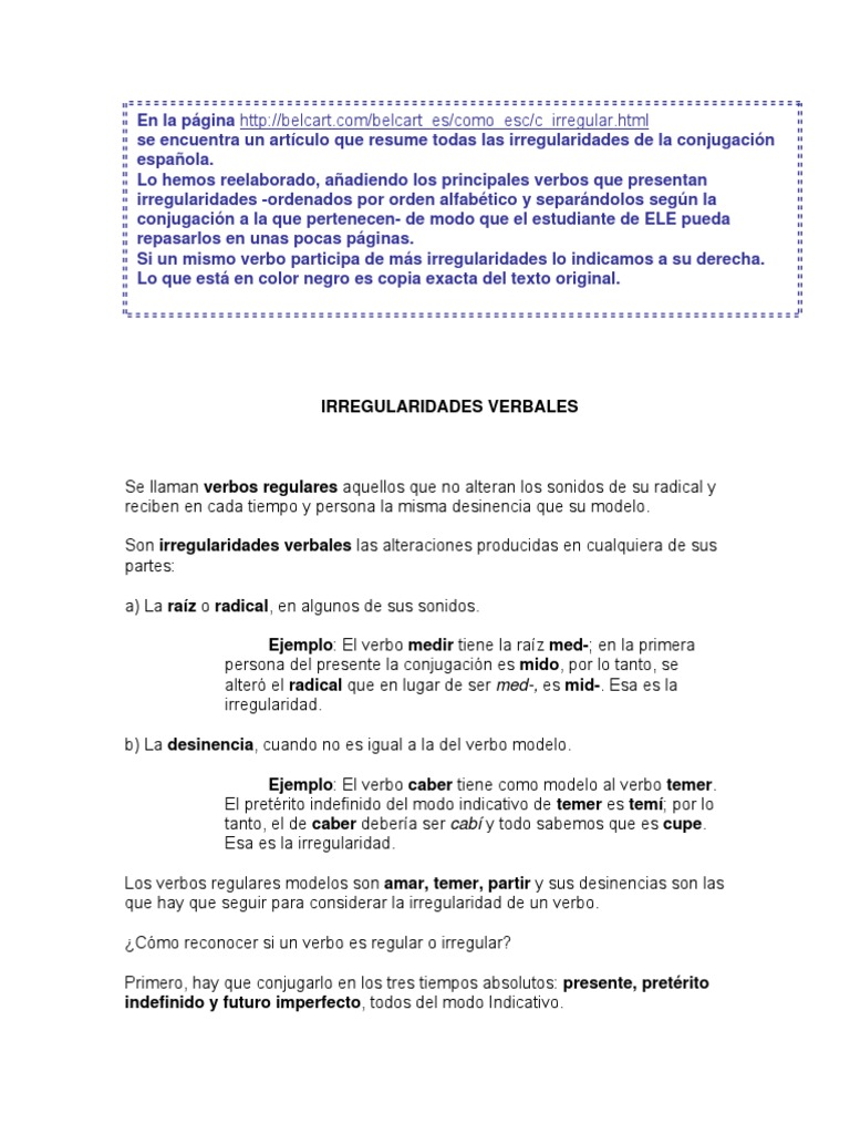 Irregularidades Verbales PDF | PDF