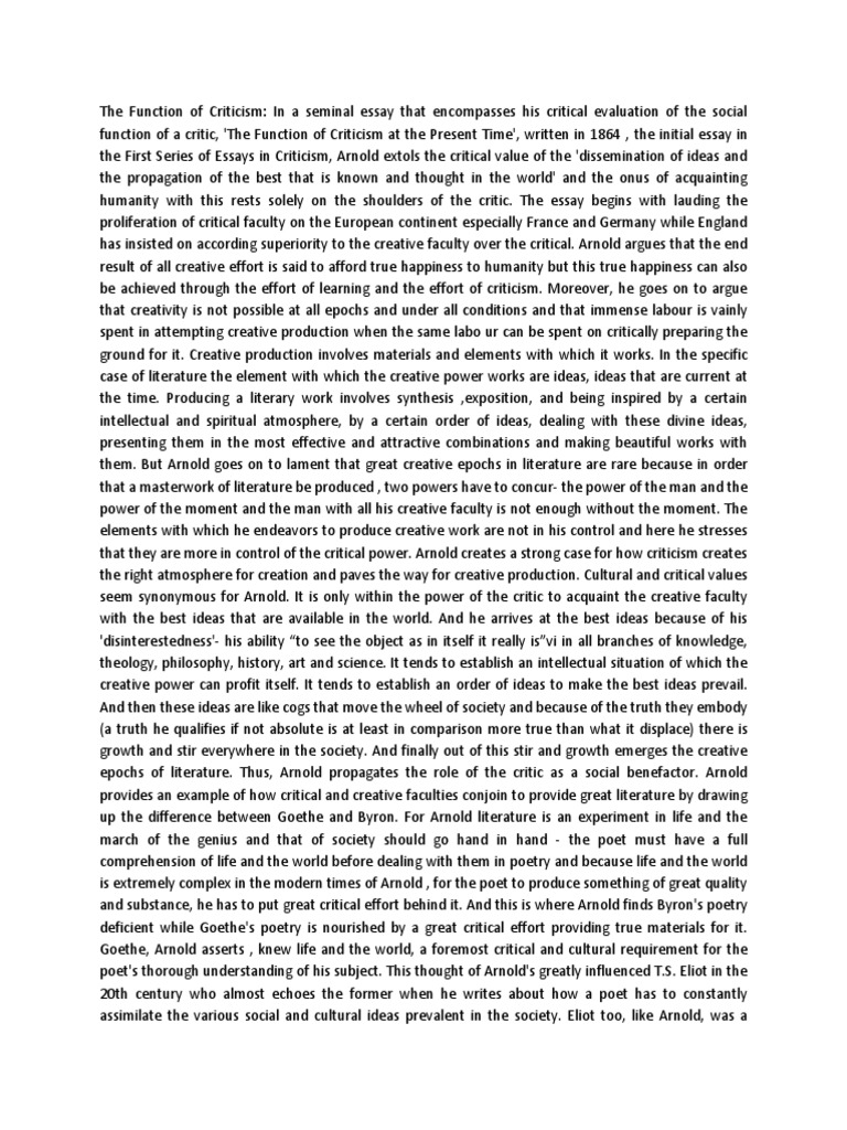 Arnold-The Function of Criticism | PDF | Criticism | Poetry