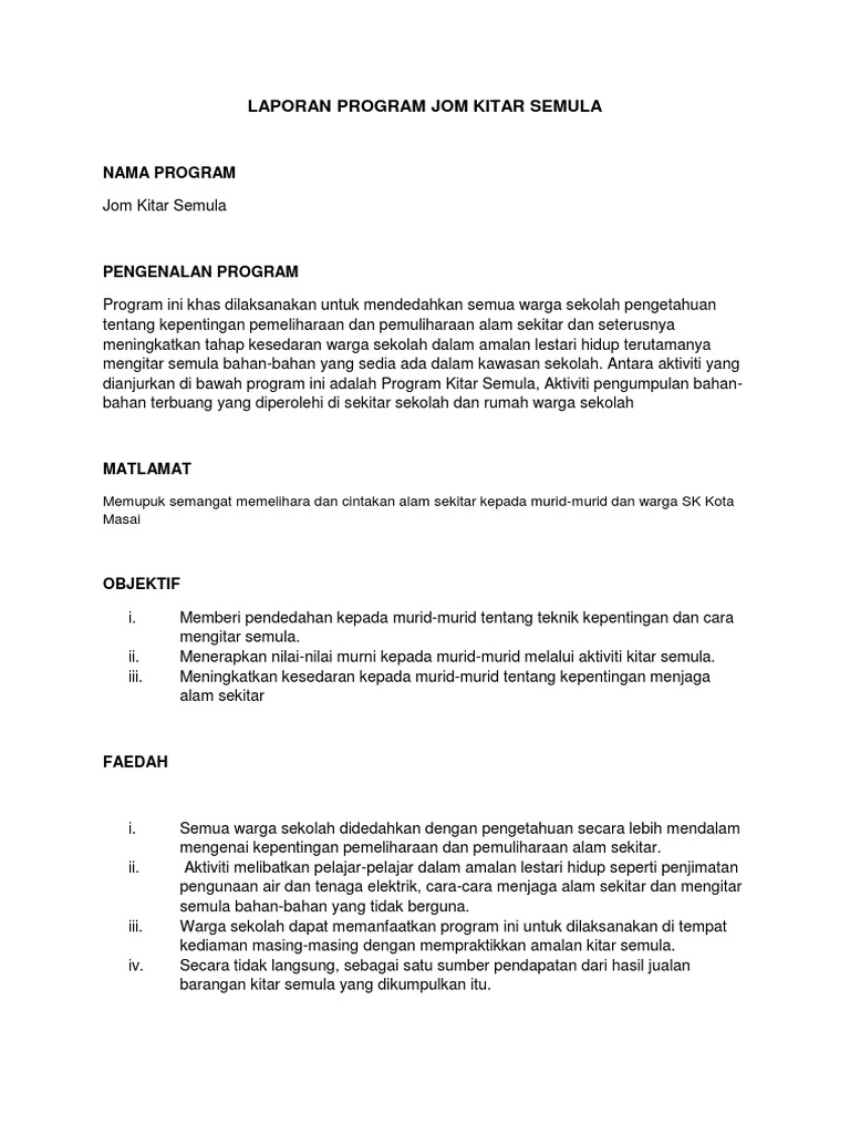 Laporan Program Jom Kitar Semula | PDF