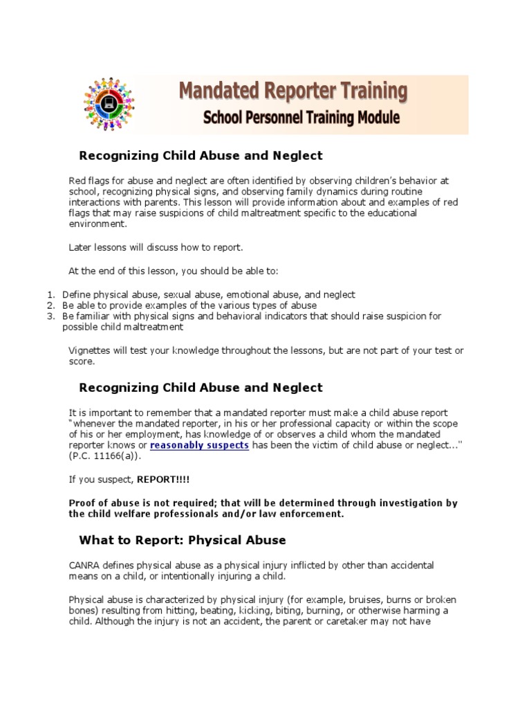Mandated Reporting Lesson 1 | Child Neglect | Child Abuse