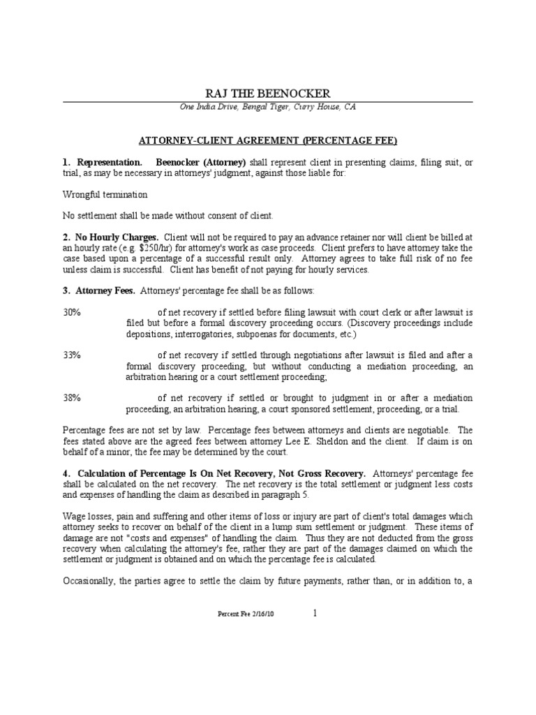 Contingent Fee Agreement Template | PDF | Costs In English Law ...