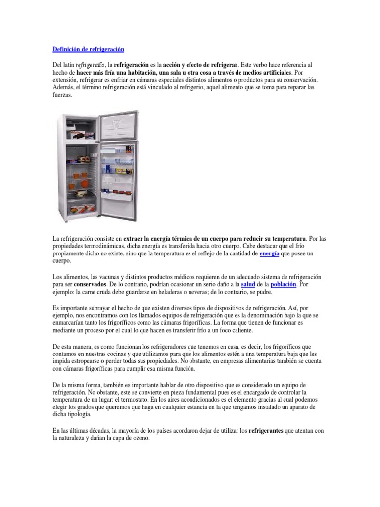 Definicion de Refrigeración | PDF | Refrigerador | Refrigeración
