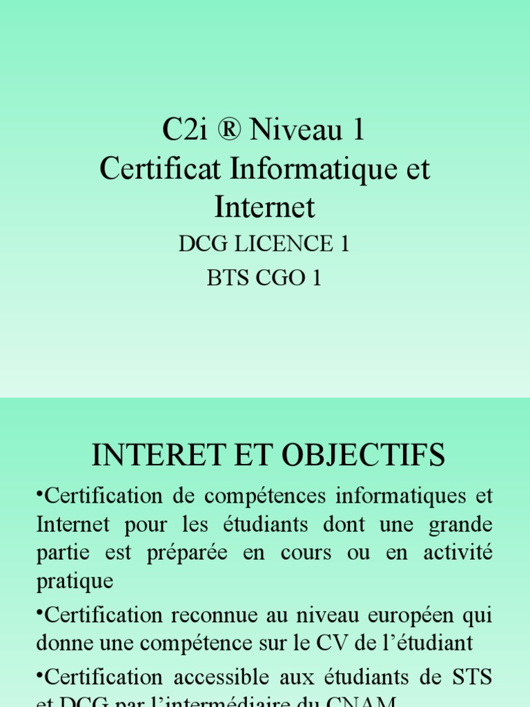 C2i R Niveau 1 Presentation | PDF | Informatique | Application
