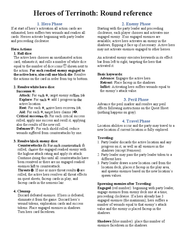 Heroes of Terrinoth Quick Reference | PDF