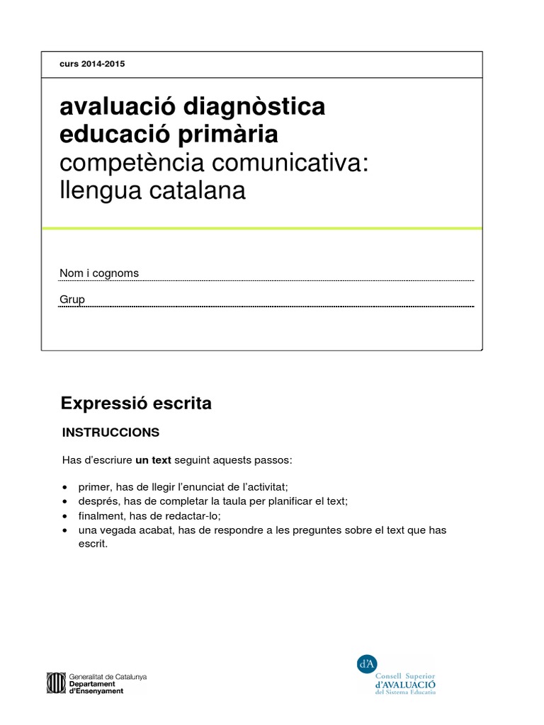 Catala Expressio Escrita 3P 2015 | PDF
