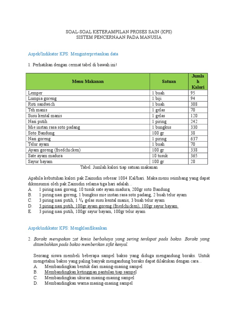 2 Soal KPS Sistem Pencernaan - Nunu Supriyatna | PDF