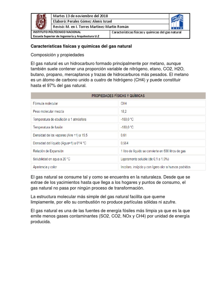 Composición y características del gas natural | PDF