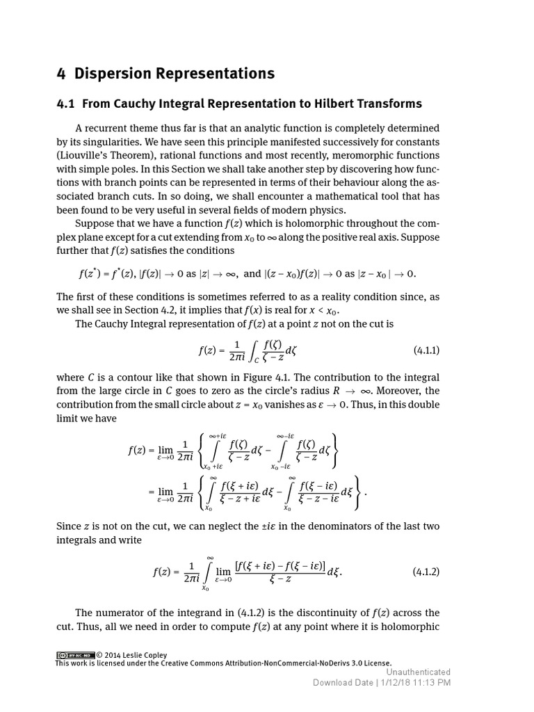 4 Dispersion Representations | PDF | Holomorphic Function | Teaching Mathematics