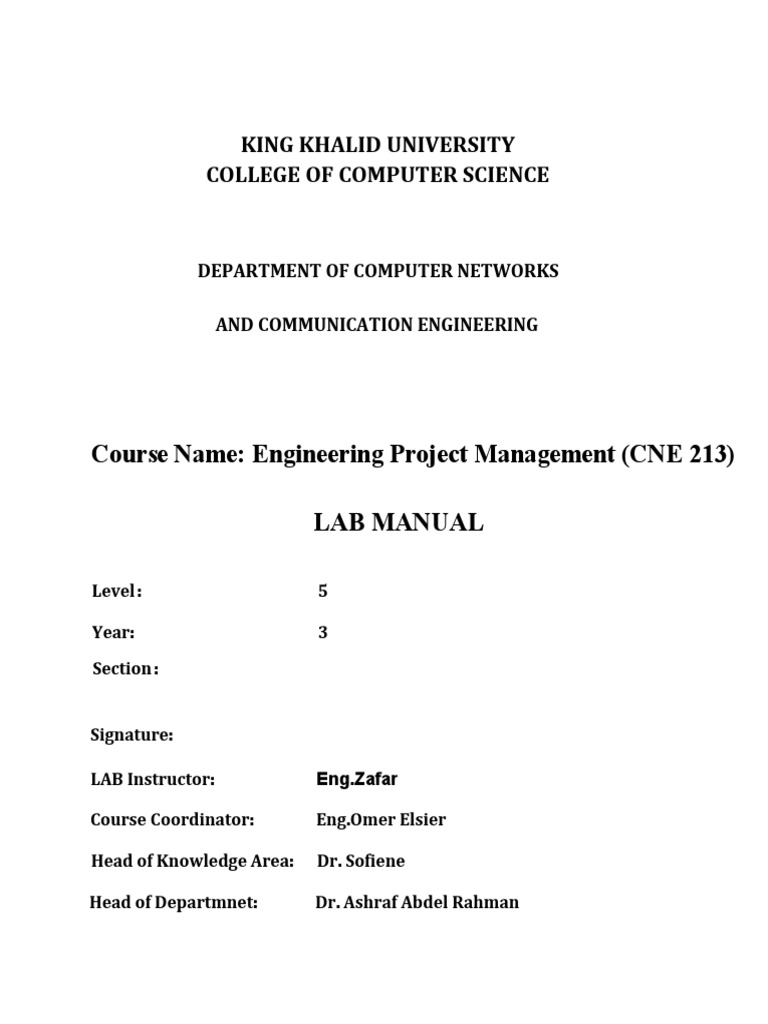 Course Name: Engineering Project Management (CNE 213) Lab Manual | PDF ...