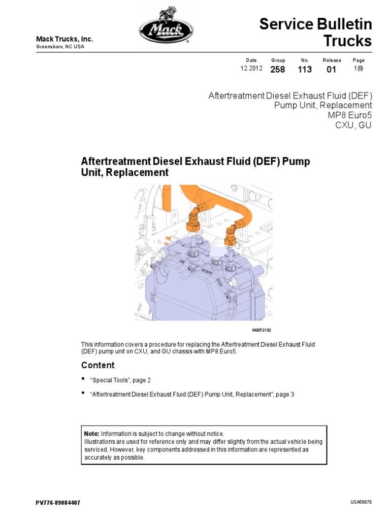Aftertreatment Diesel Exhaust Fluid (DEF) Pump Unit, Replacement ...