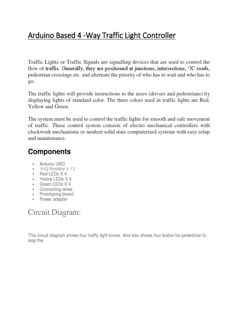 Arduino Based 4 - Way Traffic Light Controller: Circuit Diagram | PDF