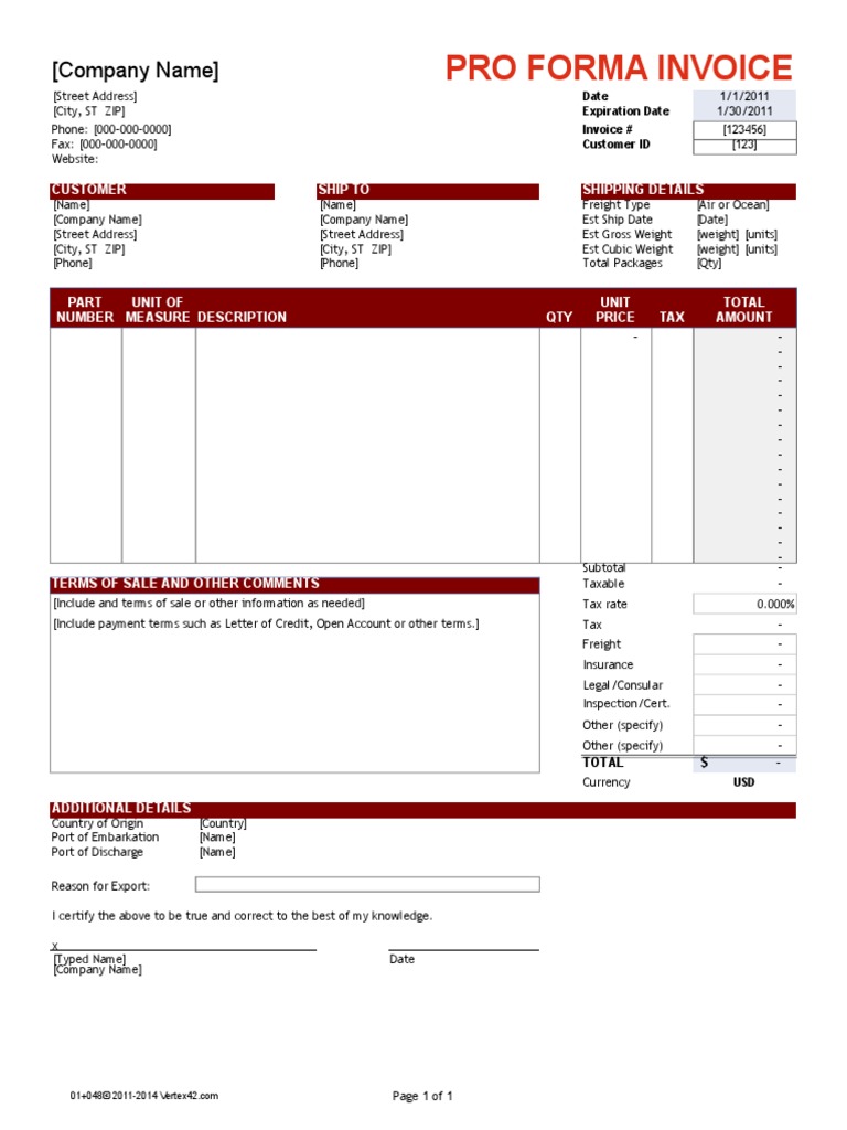 proforma-invoice-template.xls | Pro Forma | Services (Economics)