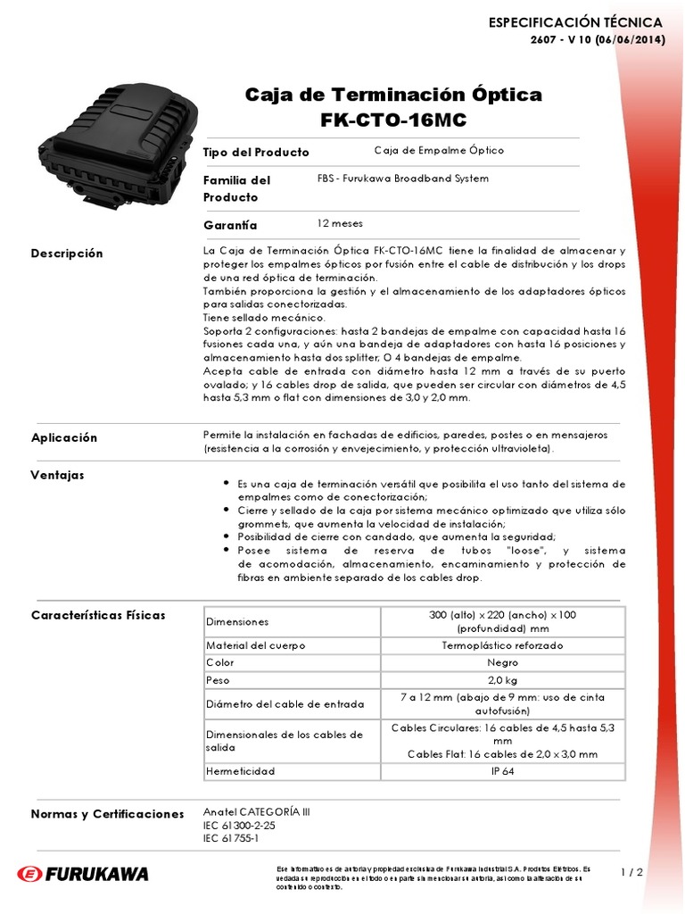 Caja de Terminación Óptica FK-CTO-16MC | PDF | Informática y tecnología ...