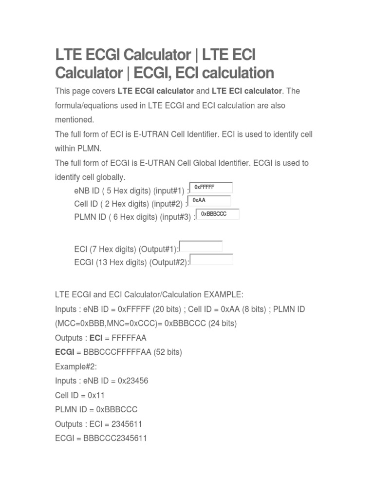 LTE ECGI Calculator | PDF