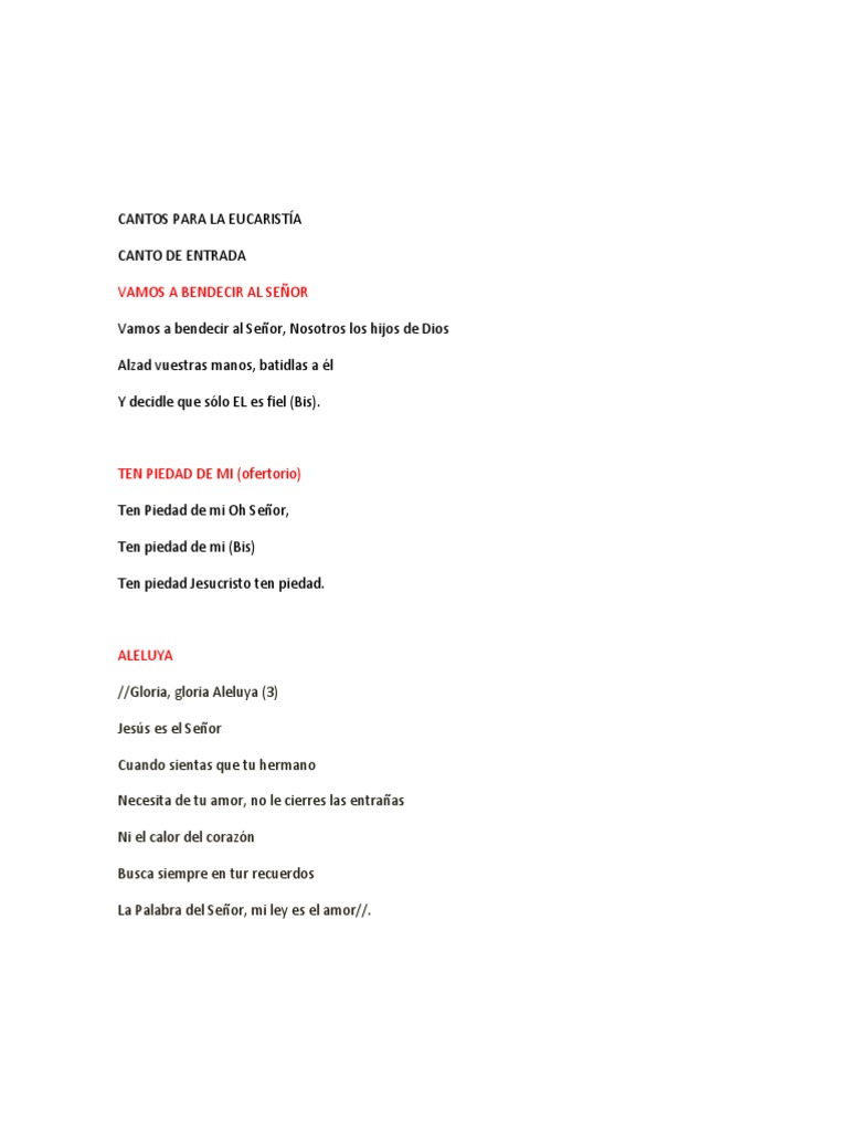 Cantos Para La Eucaristía Pdf Eucaristía Cristo Título