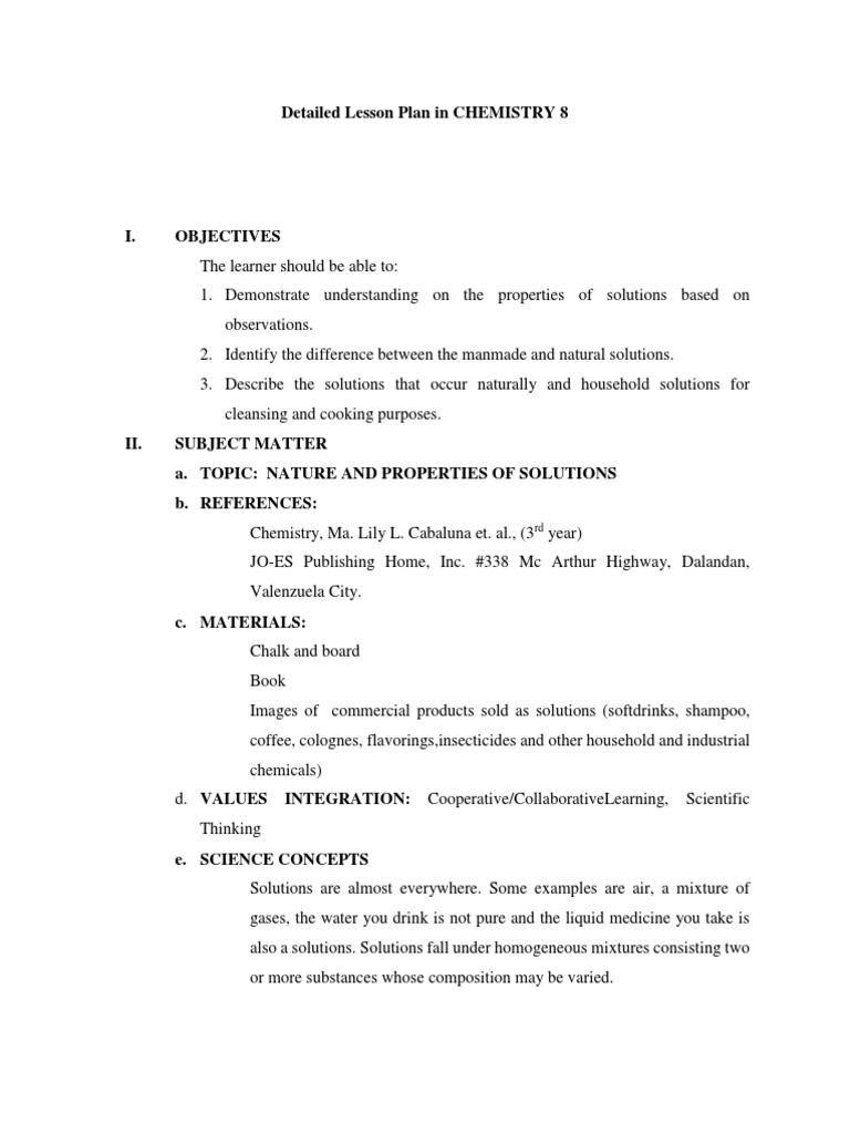 Detailed Lesson Plan in Biology 8 | PDF | Solubility | Solution