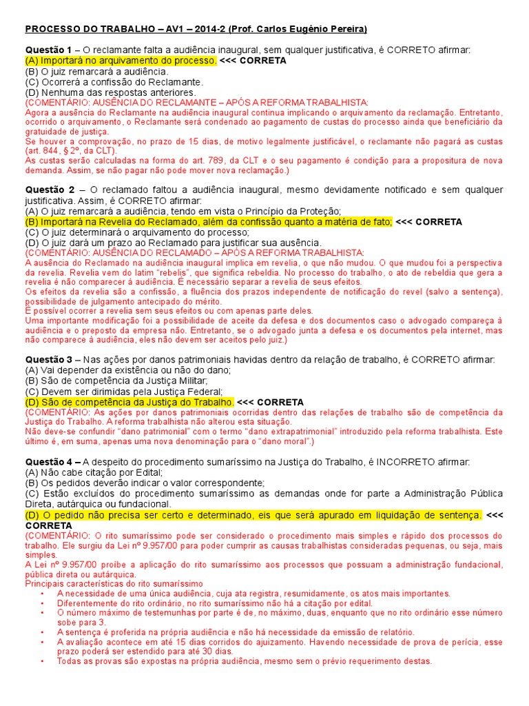 Processo Do Trabalho - AV1 2014-2 | PDF | Sindicato | Advogado