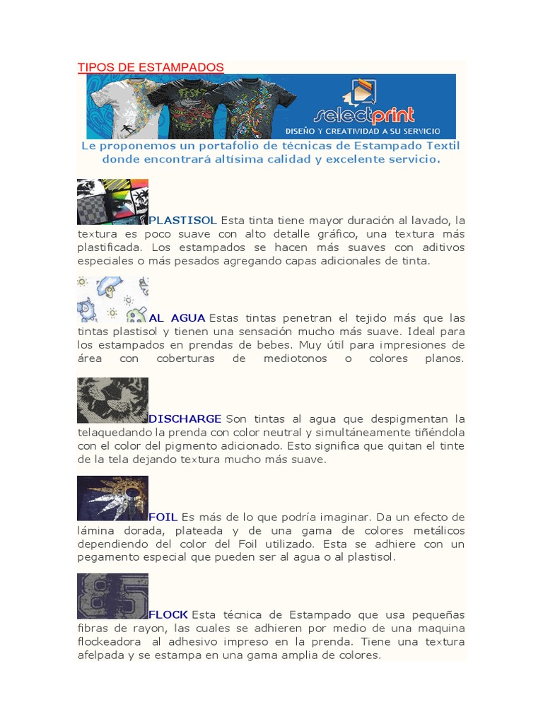 Tipos de Estampados o Serigrafia | PDF | Color | Diseño gráfico