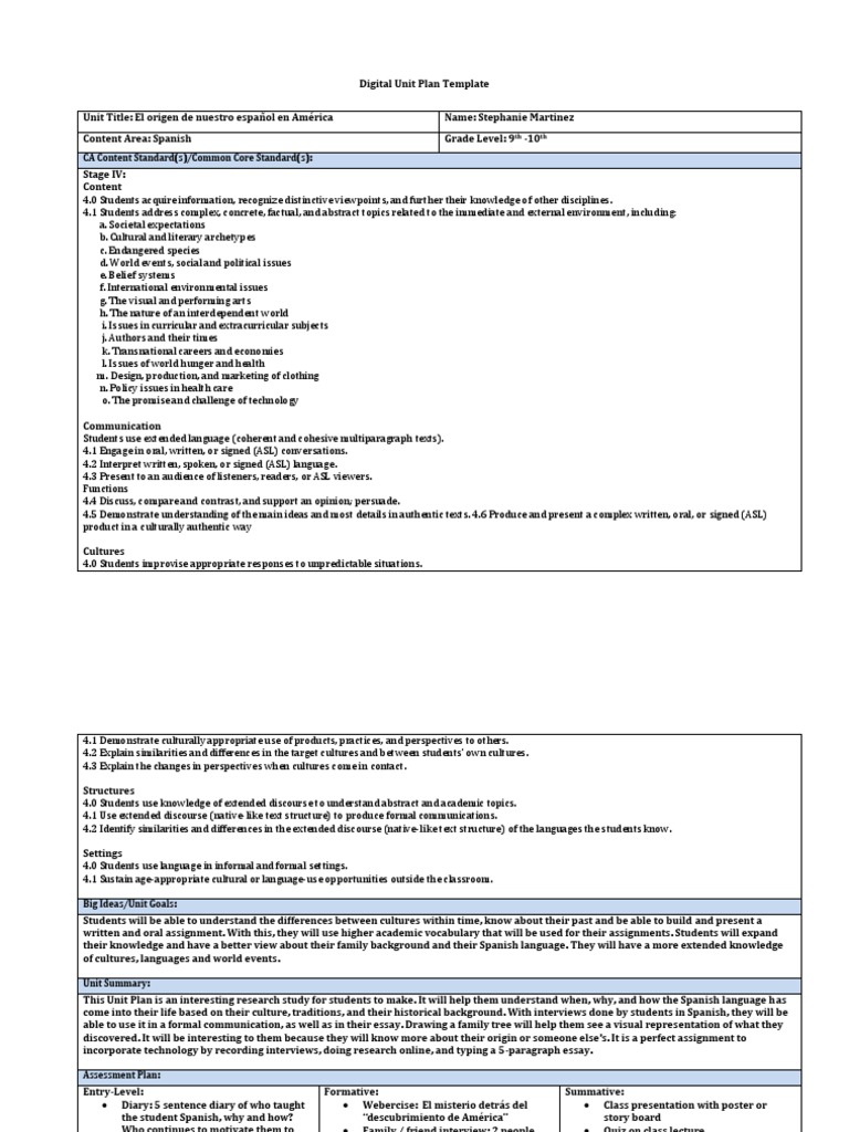 Digital Unit Plan Template Edsc 304 | PDF | Lecture | Discourse