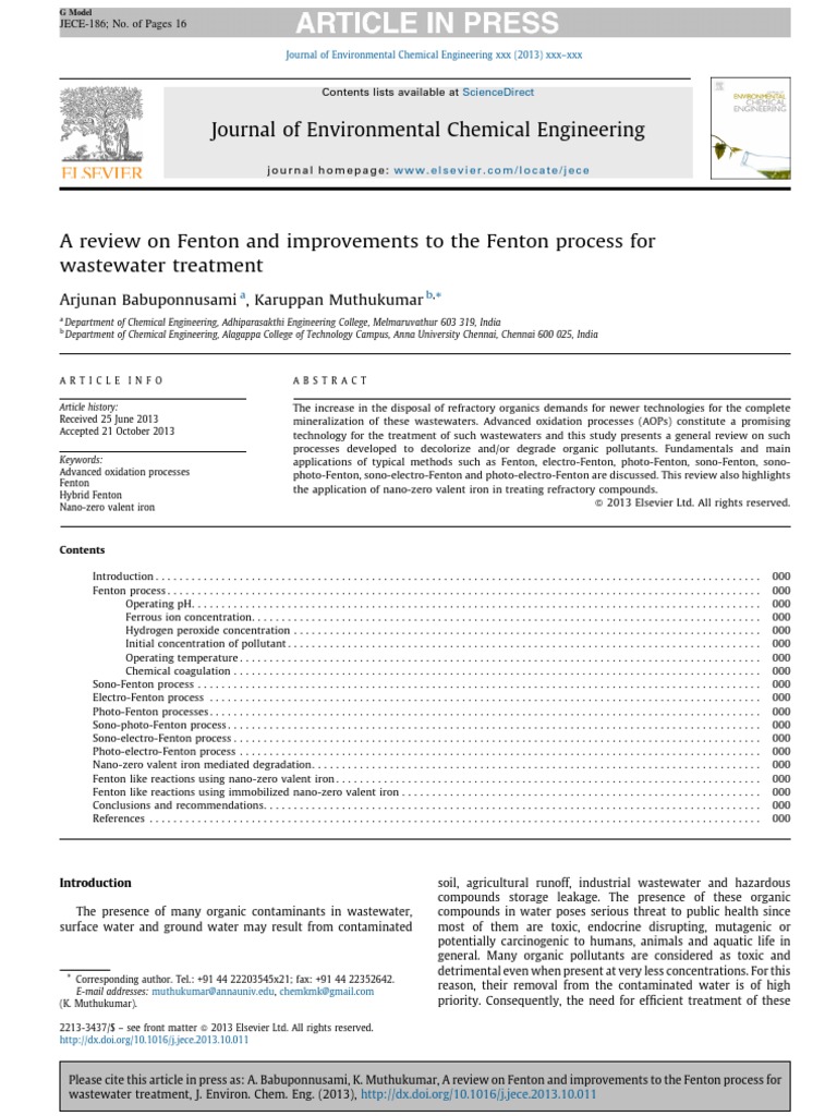 2013 - A Review On Fenton and Improvements To The Fenton Process For ...