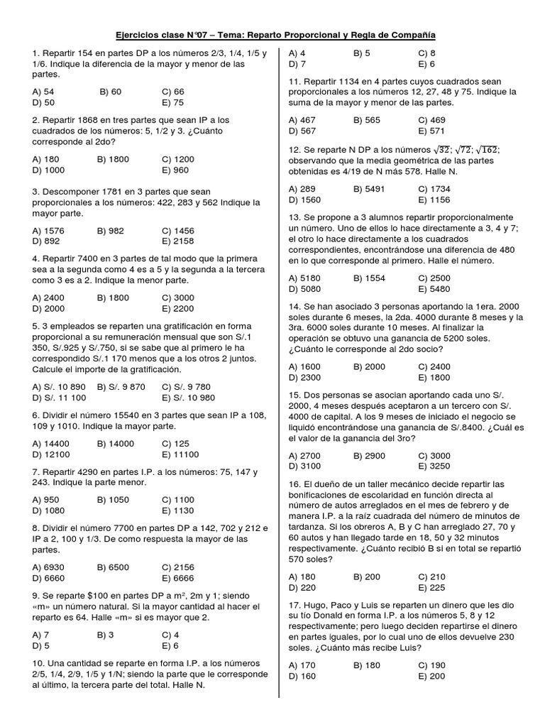 Reparto Proporcional y Regla de Compañia | Descargar gratis PDF | Business
